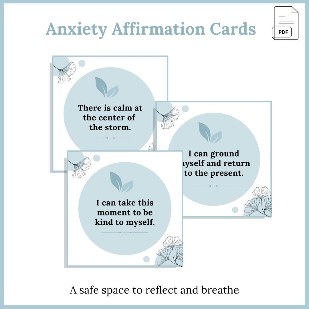 Anxiety Affirmation Cards Printable – 27 Digital Calm Quotes ...