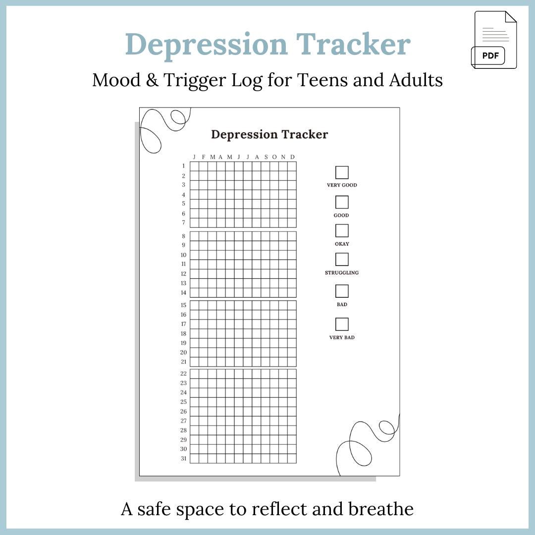 Depression Tracker Printable – Mood and Symptom Log – Mental Health ...