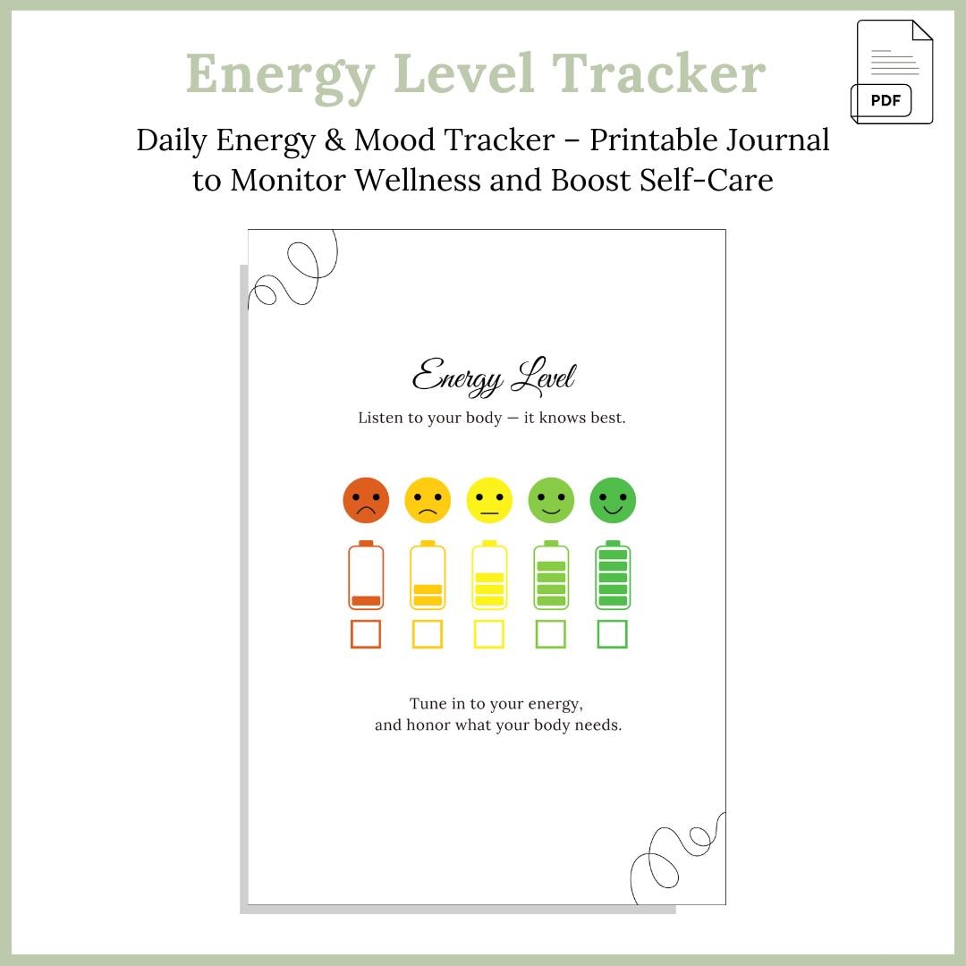 Energy Level Tracker Printable – Daily Wellness Journal to Monitor Mood ...