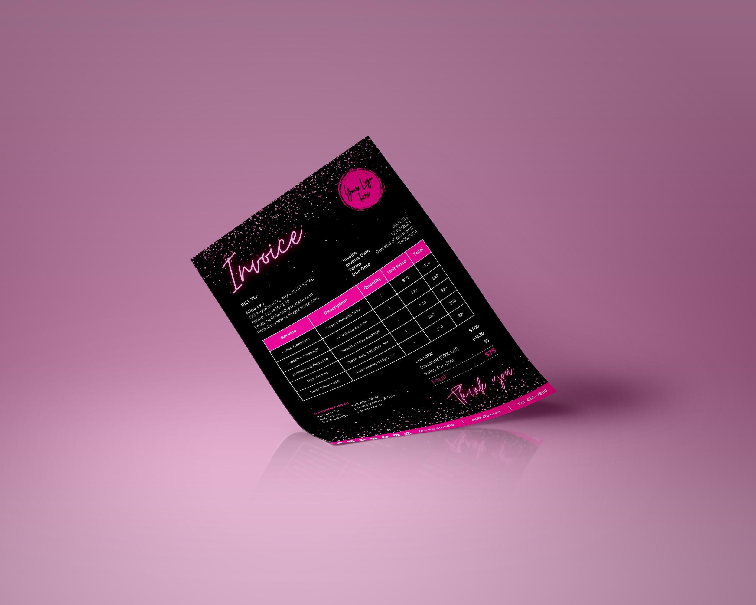 Beauty Business Invoice, Editable Invoice for Makeup Artists, Invoice ...