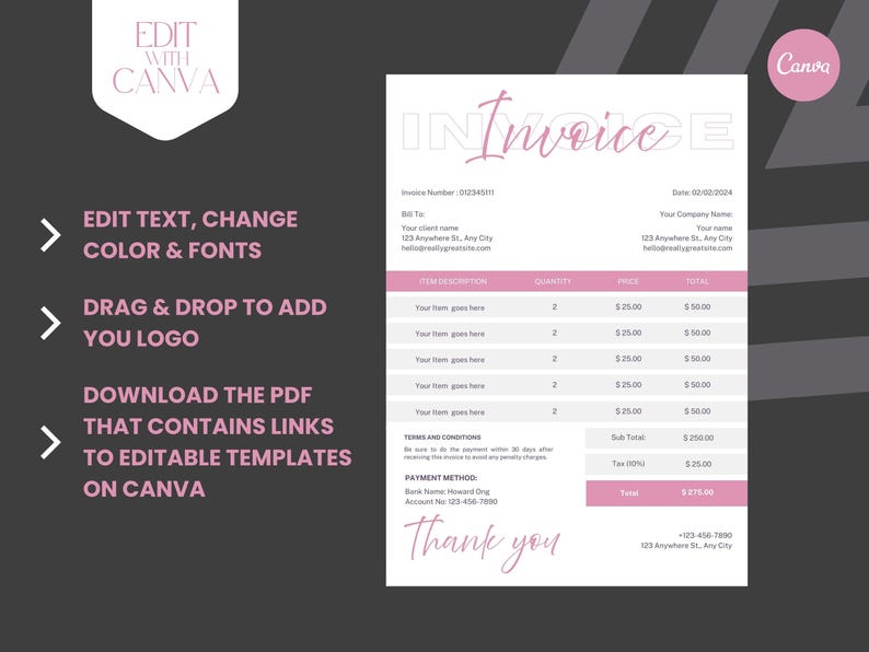 Editable Pink Beauty Invoice Template: Makeup Service Order Form (canva ...
