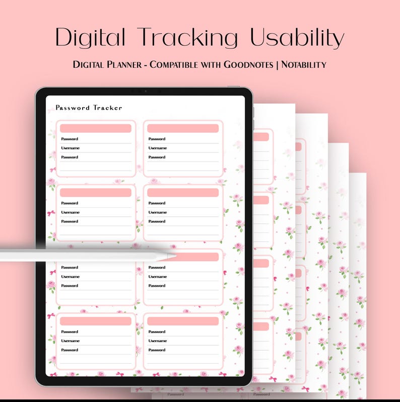Pink Floral Password Tracker | Printable Organizer (PDF) - Etsy
