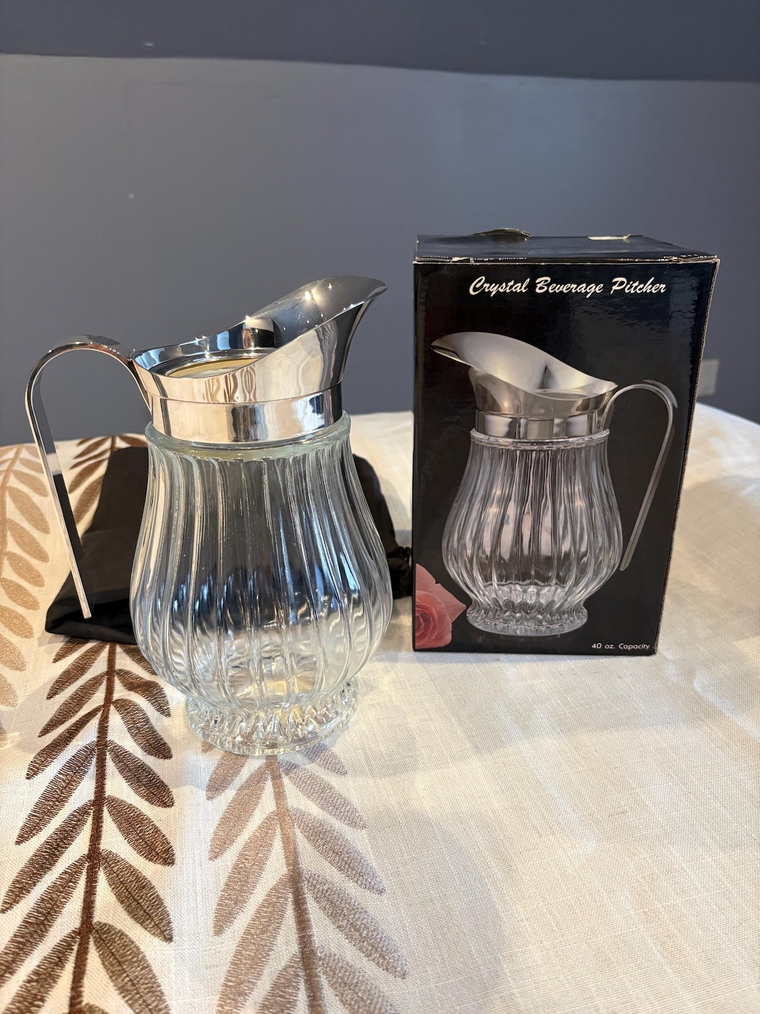 Vintage Godinger Silver Plate Crystal Water Pitcher Ice Guard Italy 9 ...