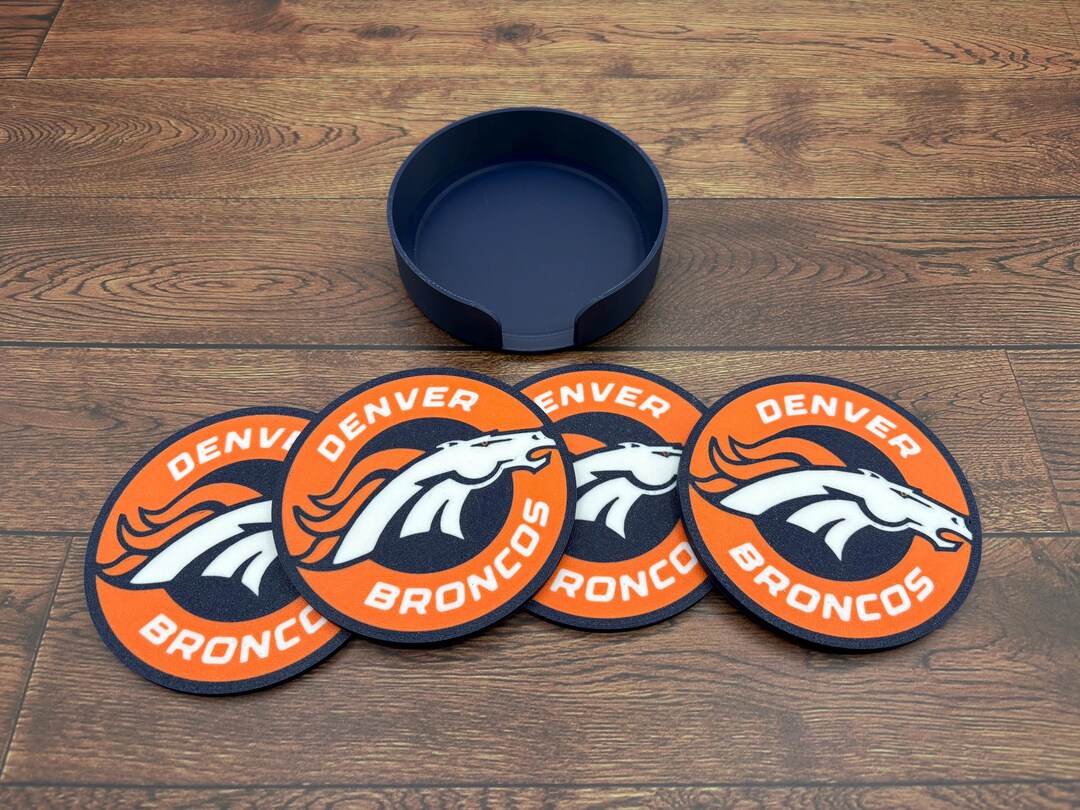 Denver Broncos Coaster Set (4 Coasters + Holder) - Etsy