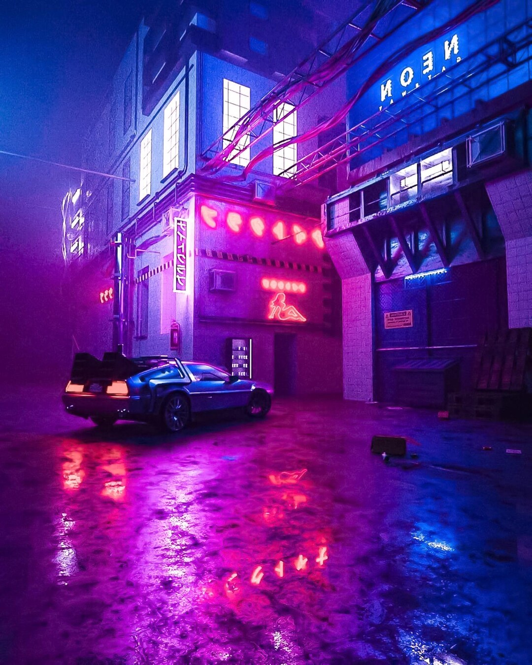 Cyberpunk Delorean Street Scene - Etsy