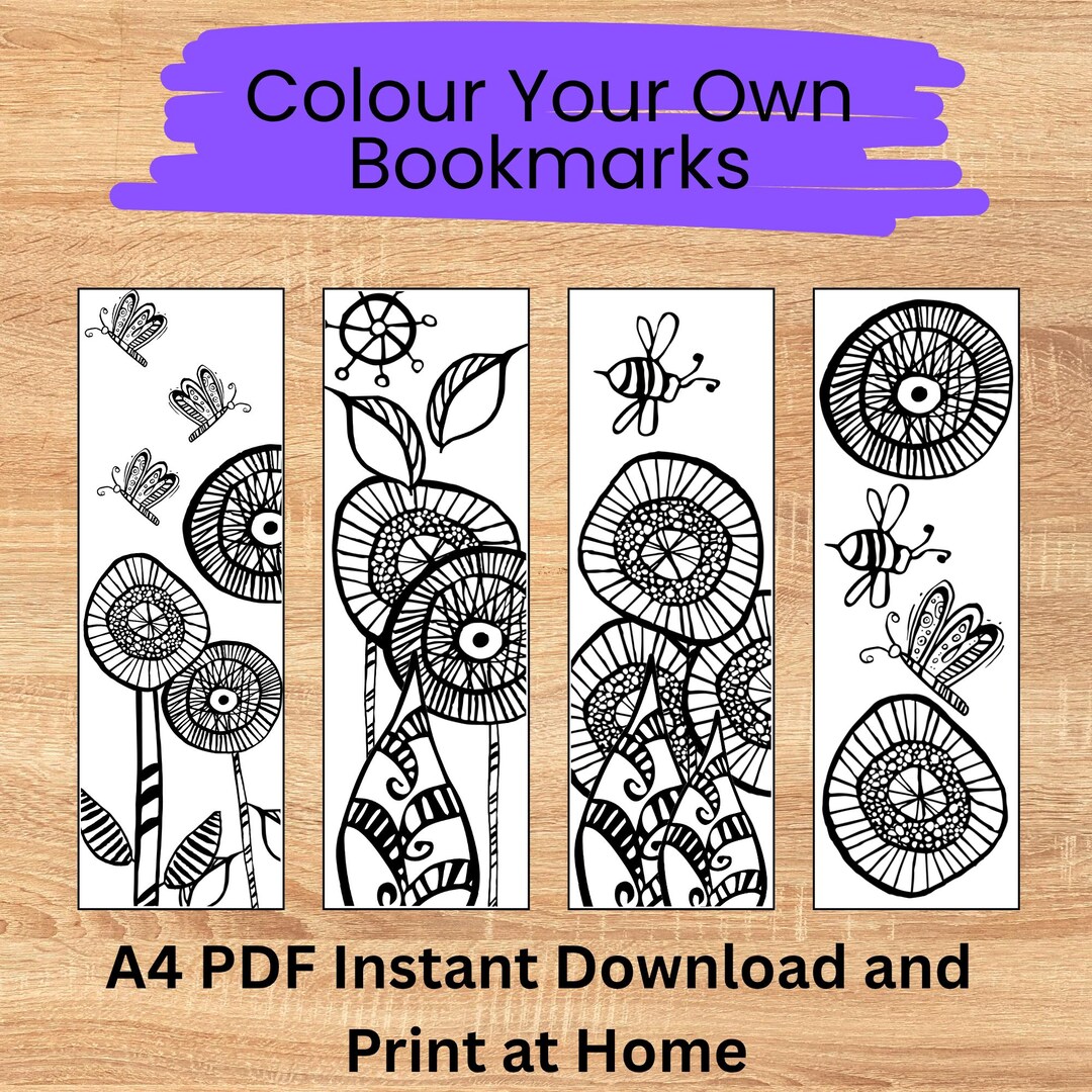 Colouring Bookmarks - 2 X 6 Inch Colour Your Own Bookmark - Floral ...