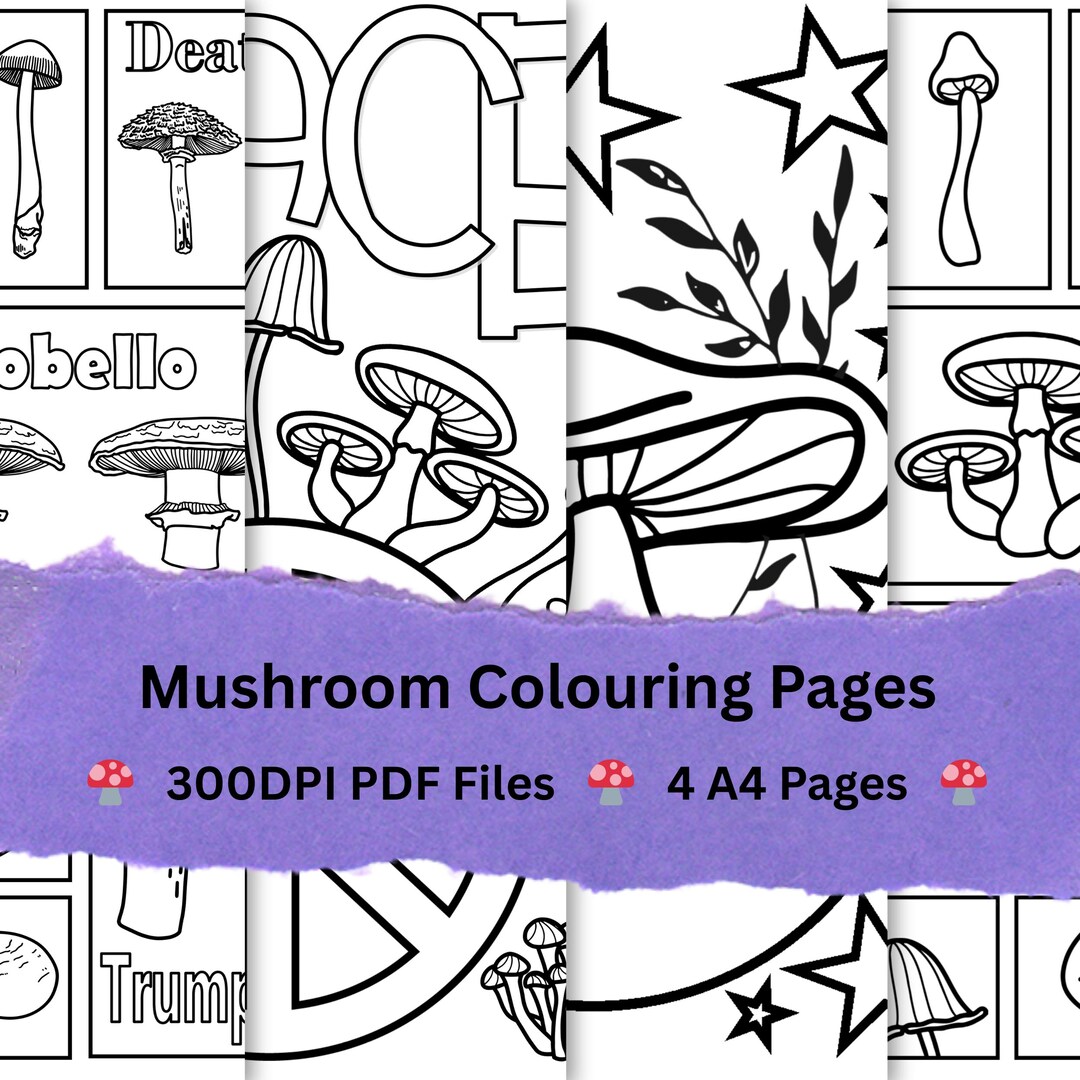 Mushroom Colouring Pages - Set of 4 Mushroom Colouring Sheets - Fungi ...