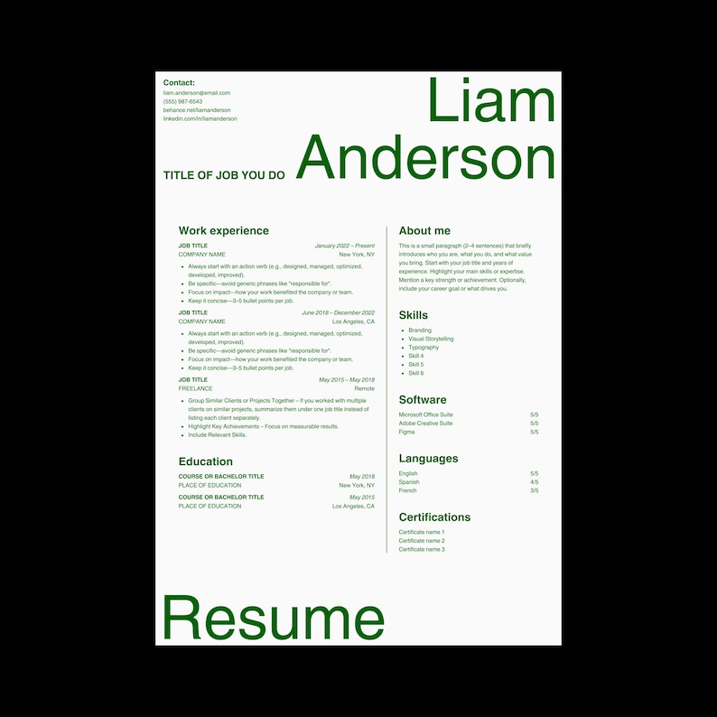 Clean Resume Template – Minimalist and Professional CV, Fully Editable ...