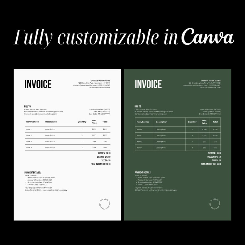 Editable Invoice Template - Custom Canva Invoice for Small Business ...