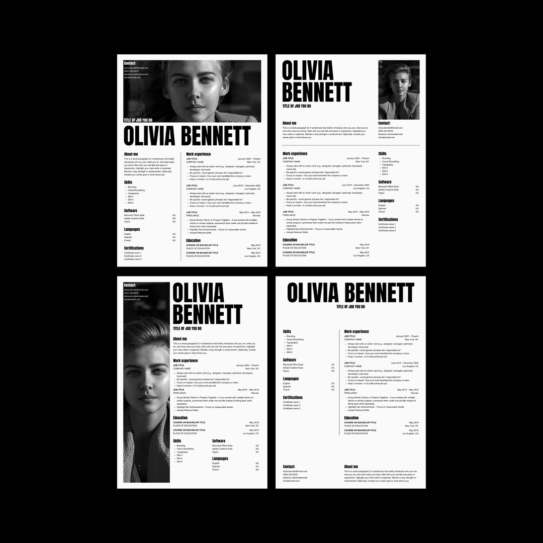 Resume Template Canva Bundle Pack – 4 Editable Cvs, Modern and ...