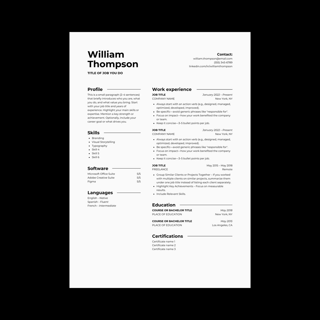 Resume Template Canva – Modern and Professional Editable 1-page Resume ...