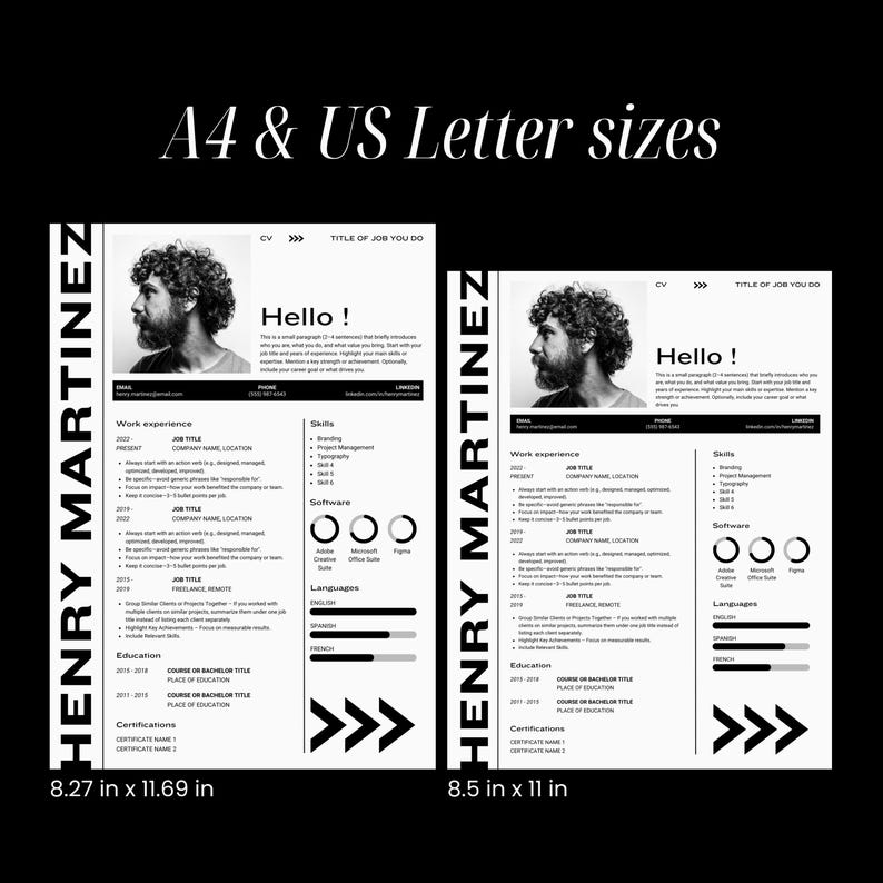 Modern Resume Template Canva – Professional CV Design, Cover Letter (A4 ...
