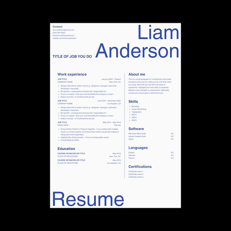 Simple Resume Template – Modern and Clean CV for Job Search, Easy-to ...