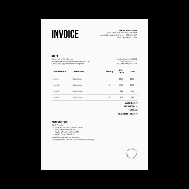 Editable Invoice Template - Custom Canva Invoice for Small Business ...