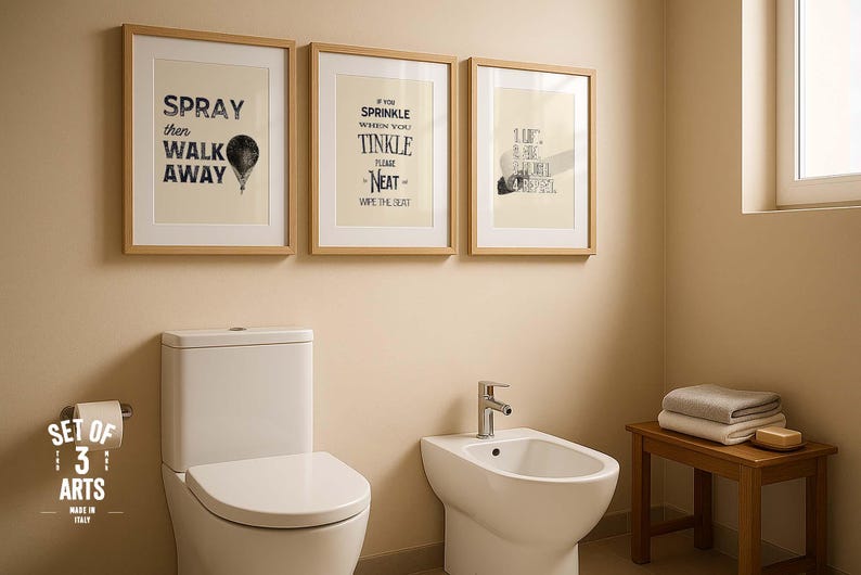 Set of 3 Funny Bathroom Prints, Modern Toilet Wall Art, Bathroom Rules ...