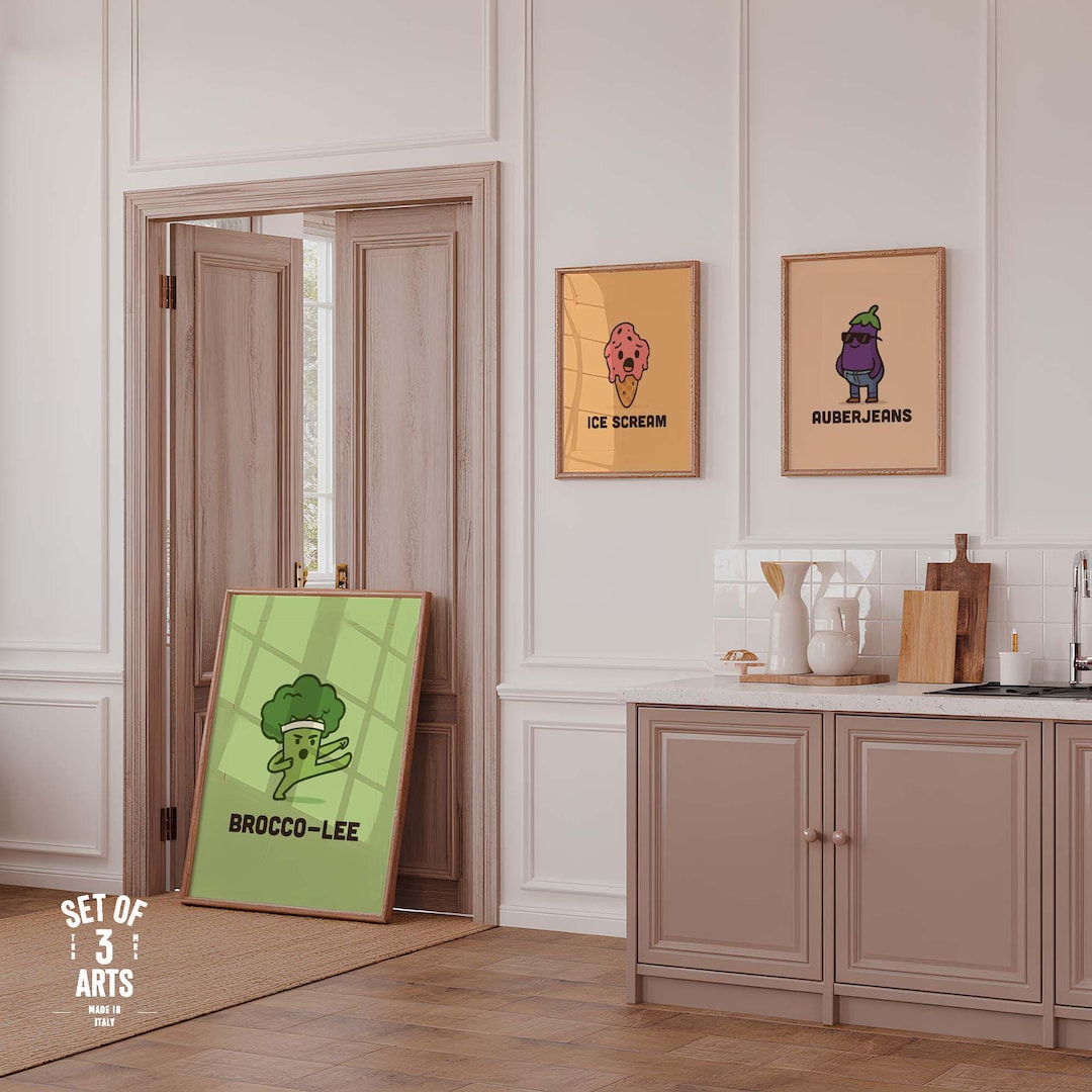 Funny Food Pun Wall Art Set of 3 – “brocco-lee”, “ice Scream ...
