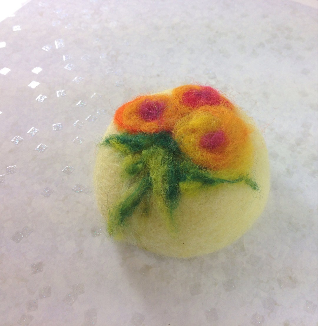 Handmade Felted Soap: Wool Fiber Art With Golden Yellow Flowers Felted ...