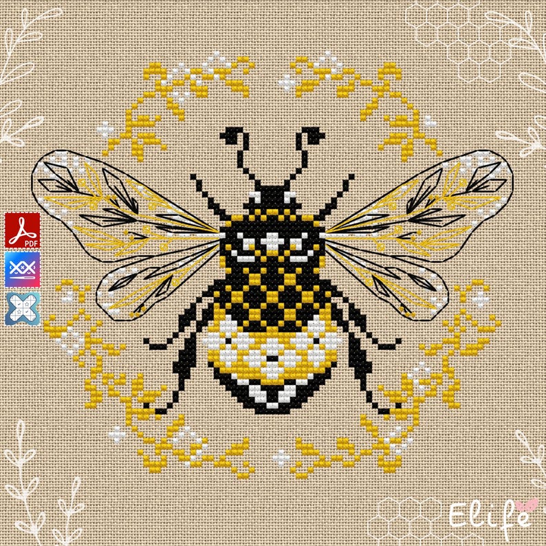 Honey Bee Cross-stitch Pattern | Cute Summer Floral Handmade Stitched ...