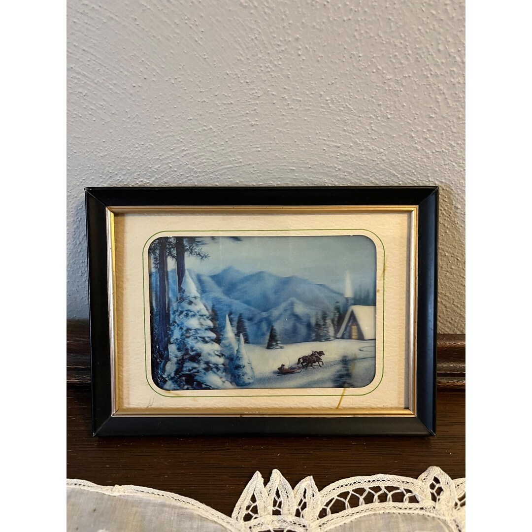 Vintage Framed Holographic Winter Scene Postcard - Etsy
