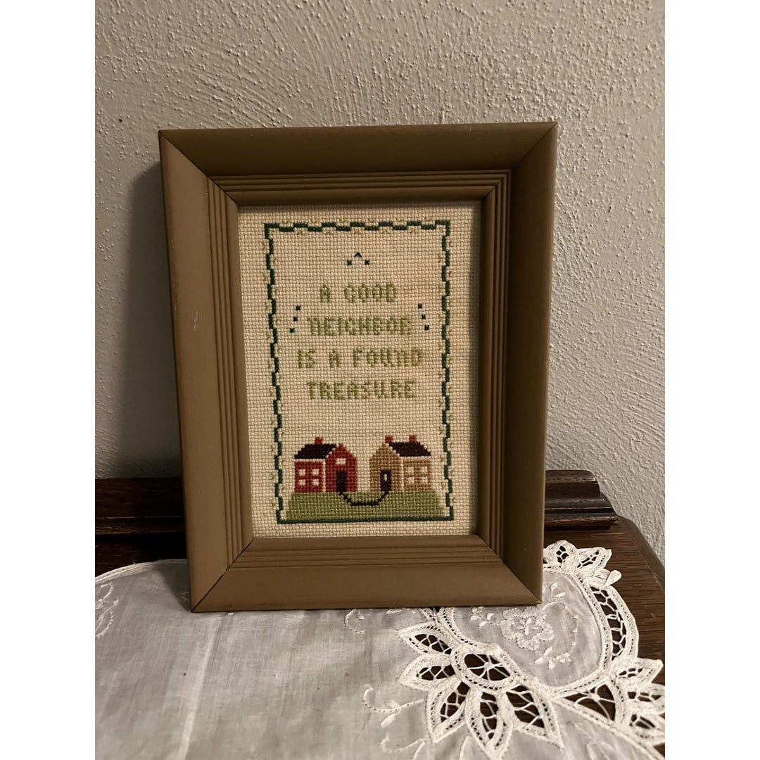 Wood Framed Cross Stitch A Good Neighbor - Etsy