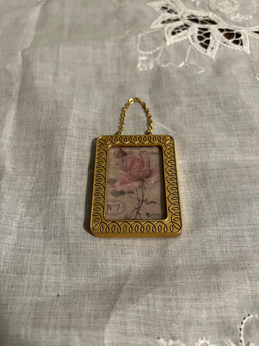 Miniature Gold Frame With Rose Flower Picture and Chain for Hanging - Etsy