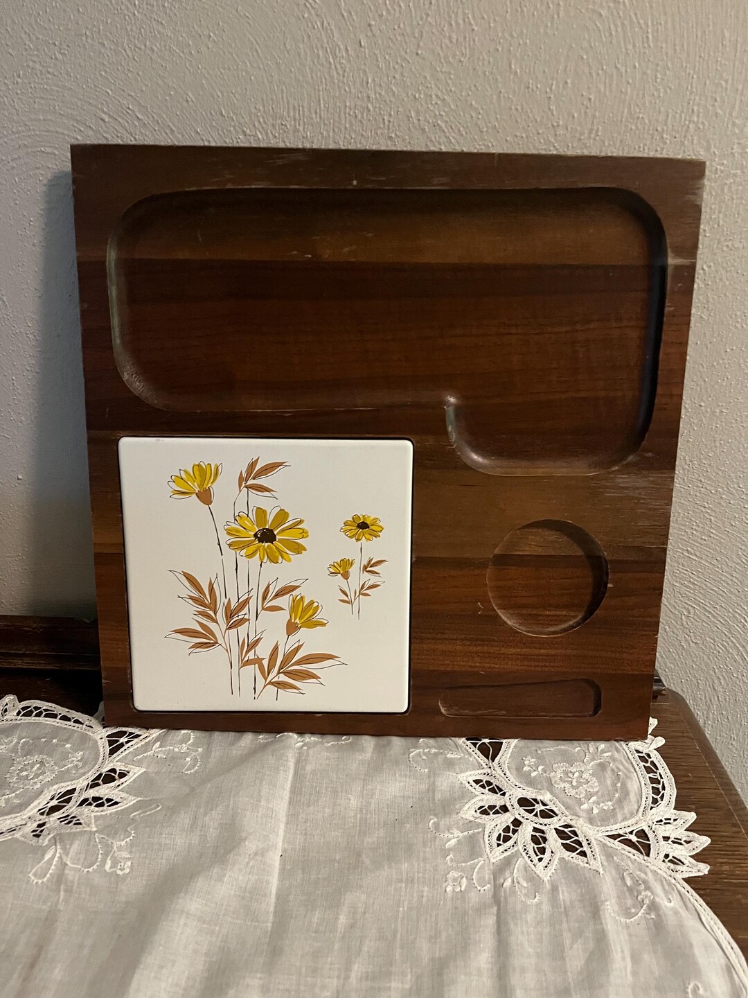 Vintage Walnut Wood and Tile Cheese Board - Etsy