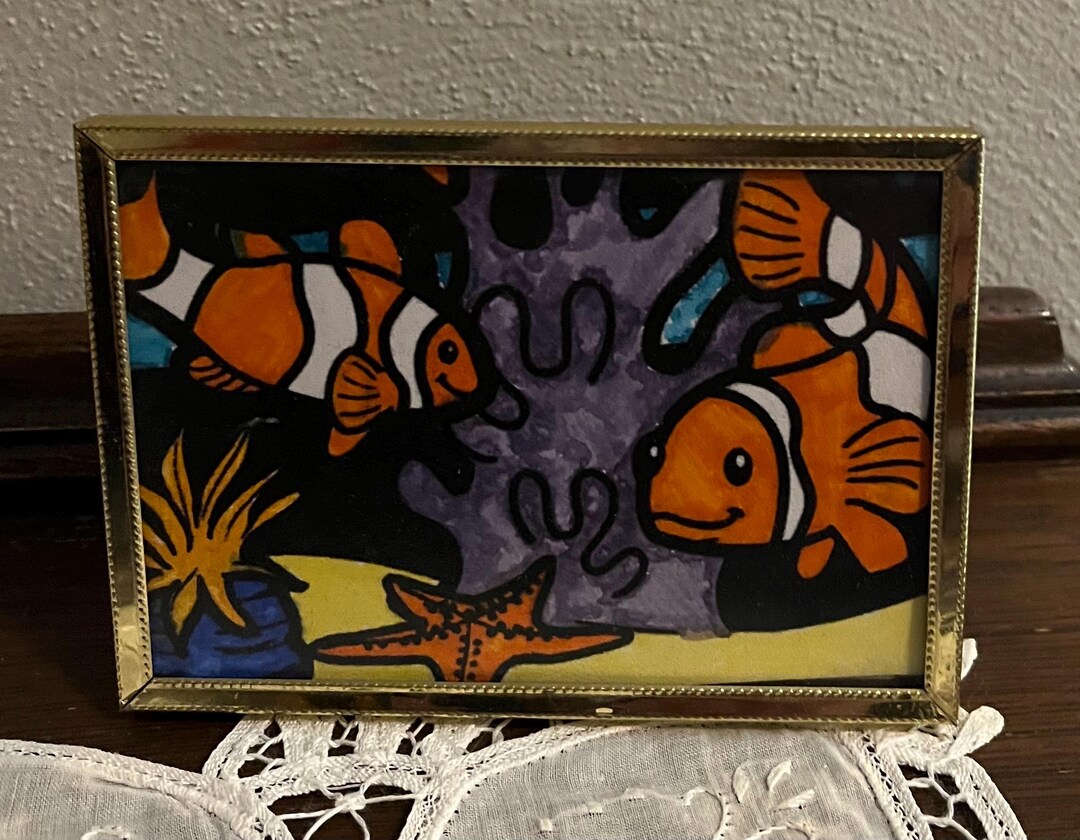 Vintage Gold Toned Frame With Clown Fish Picture - Etsy