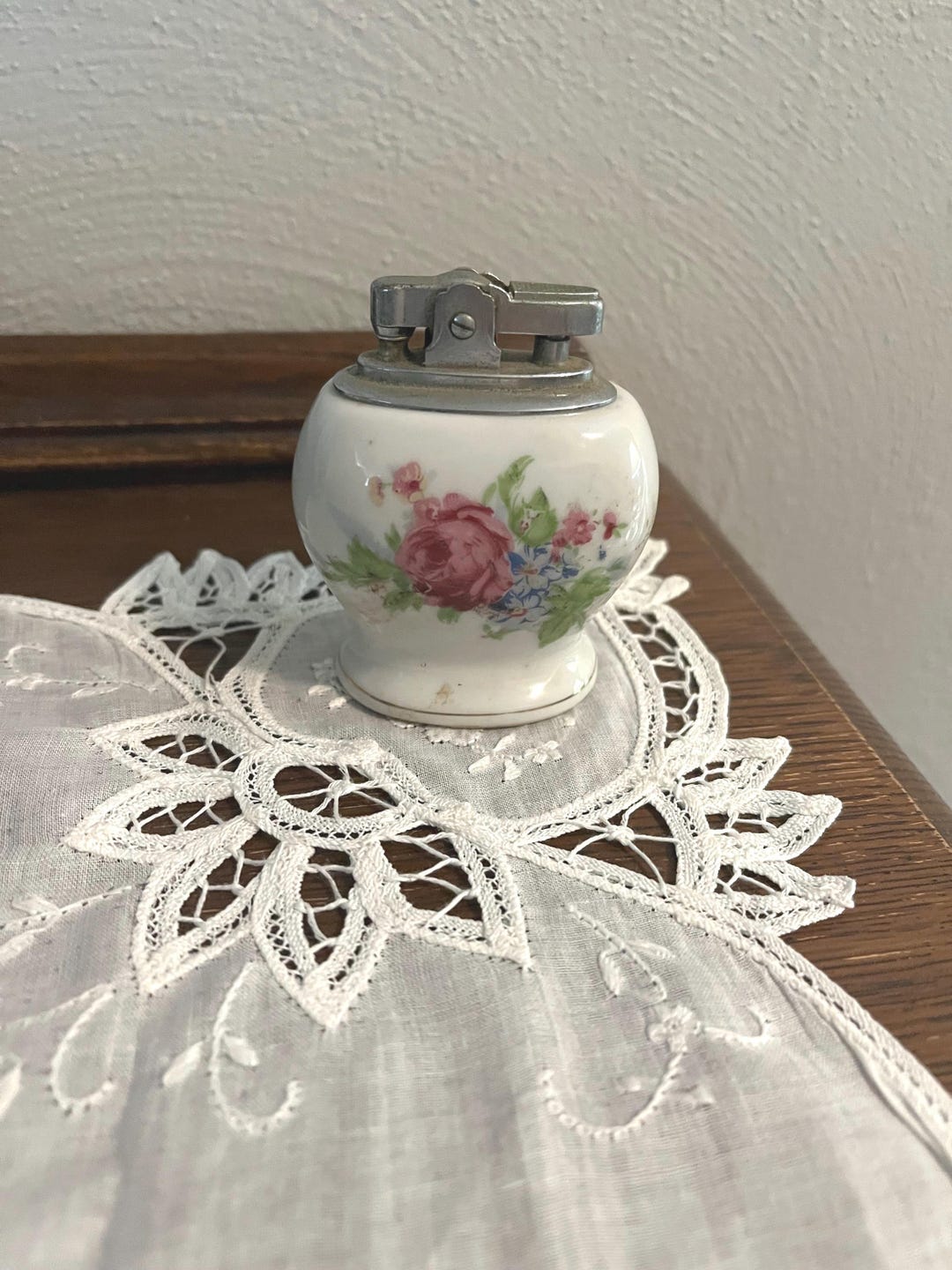 Vintage Table Lighter With Roses - Etsy