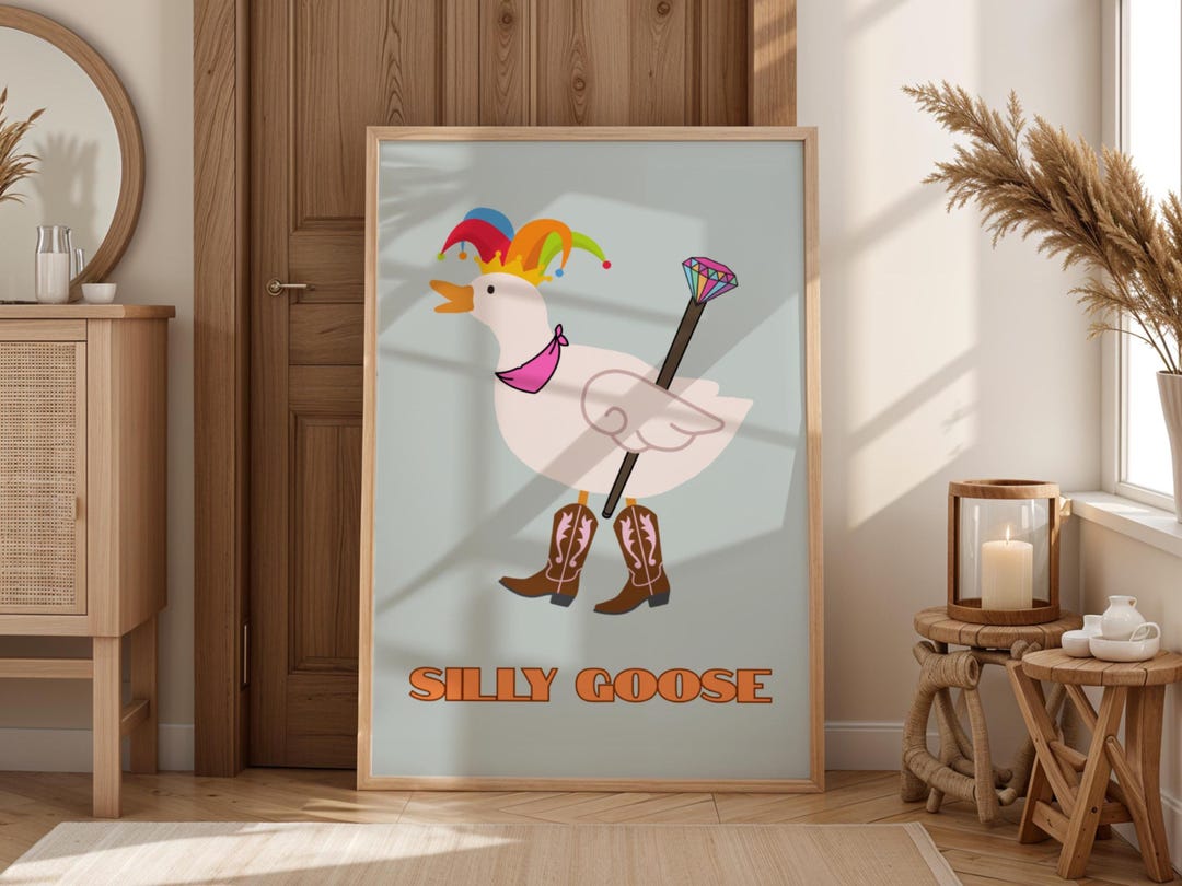 Silly Goose Art Print: Jester Hat, Cowboy Boots, Bandana - Etsy