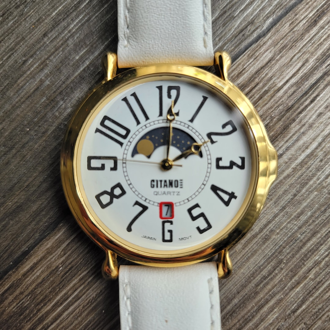 White Gitano Moon Phase Watch Vintage - Etsy