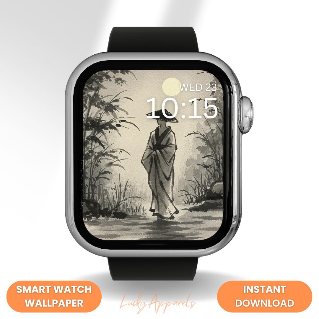 Japanese Monk Moon Apple Watch Face, Bamboo Forest Art Smart Watch Face ...