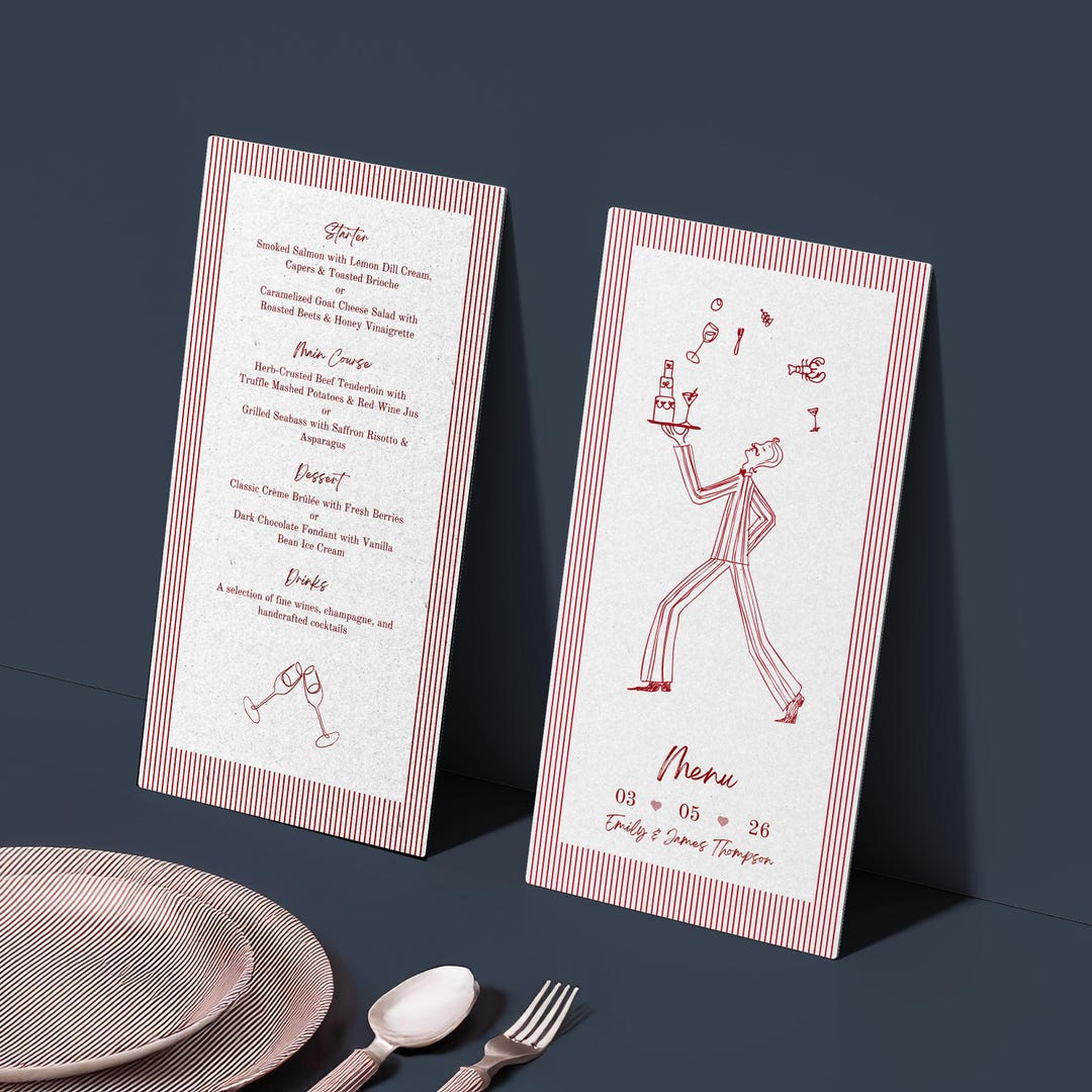 Hand-illustrated Menu Template for Weddings and Events - Etsy