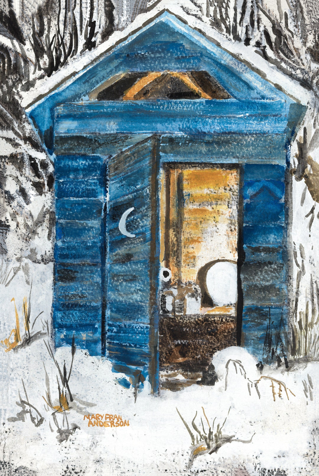 February Blue Rustic Outhouse Winter Scene White Trees - Etsy