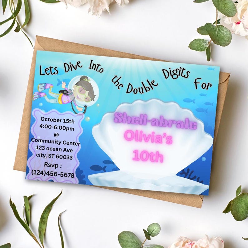 Ocean Theme Invitations Birthday Party Scub Diving Deep Sea Birthday ...