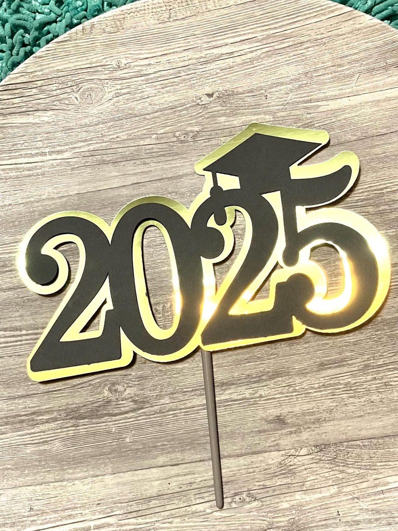 Layered 2025 Graduation Large Cake Topper Sign Black and Gold ...