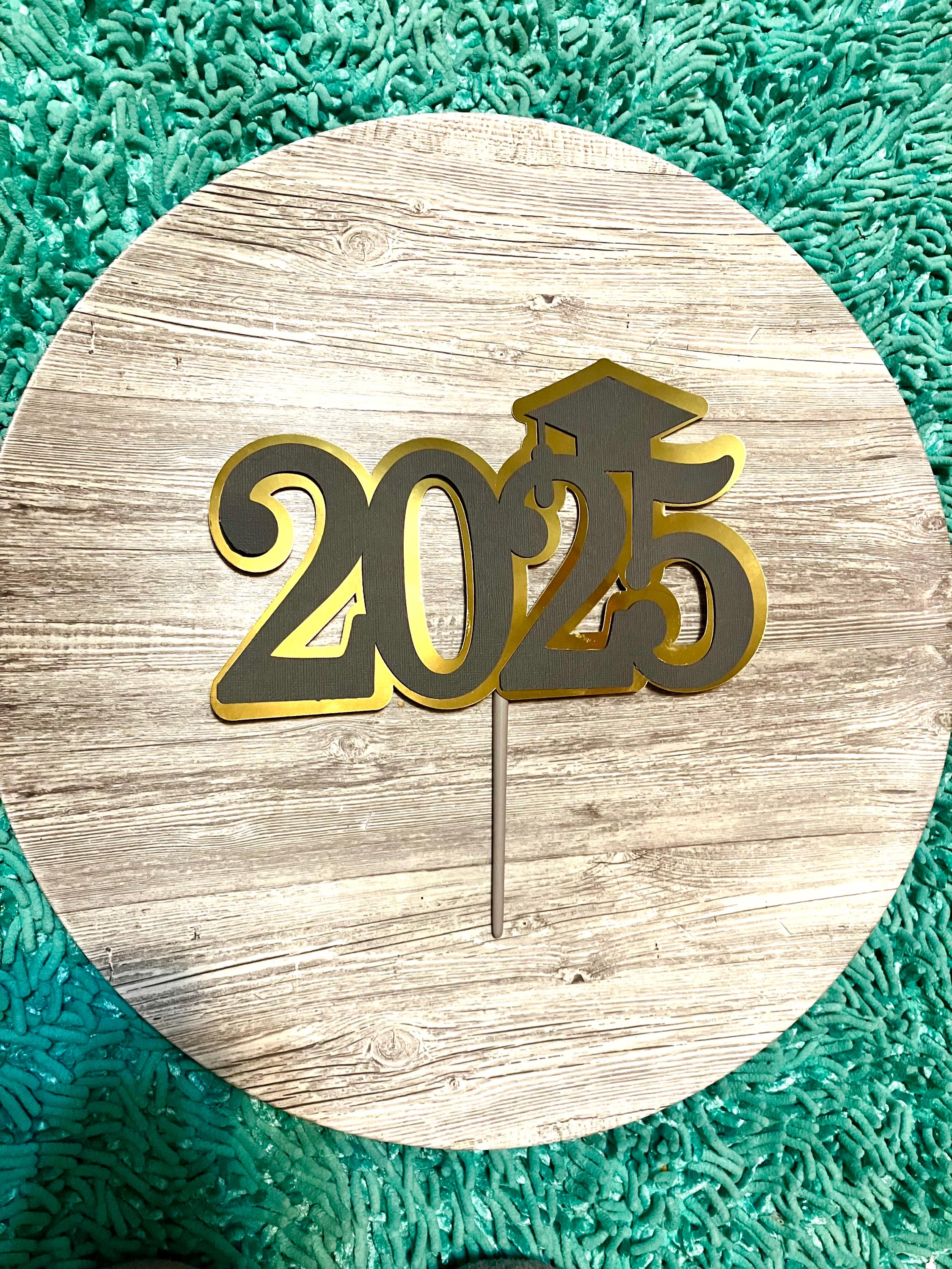 Layered 2025 Graduation Large Cake Topper Sign Black and Gold ...