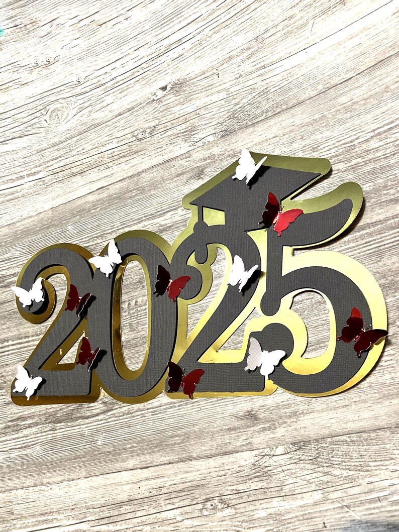 Layered 2025 Graduation Large Cake Topper Sign Black and Gold ...