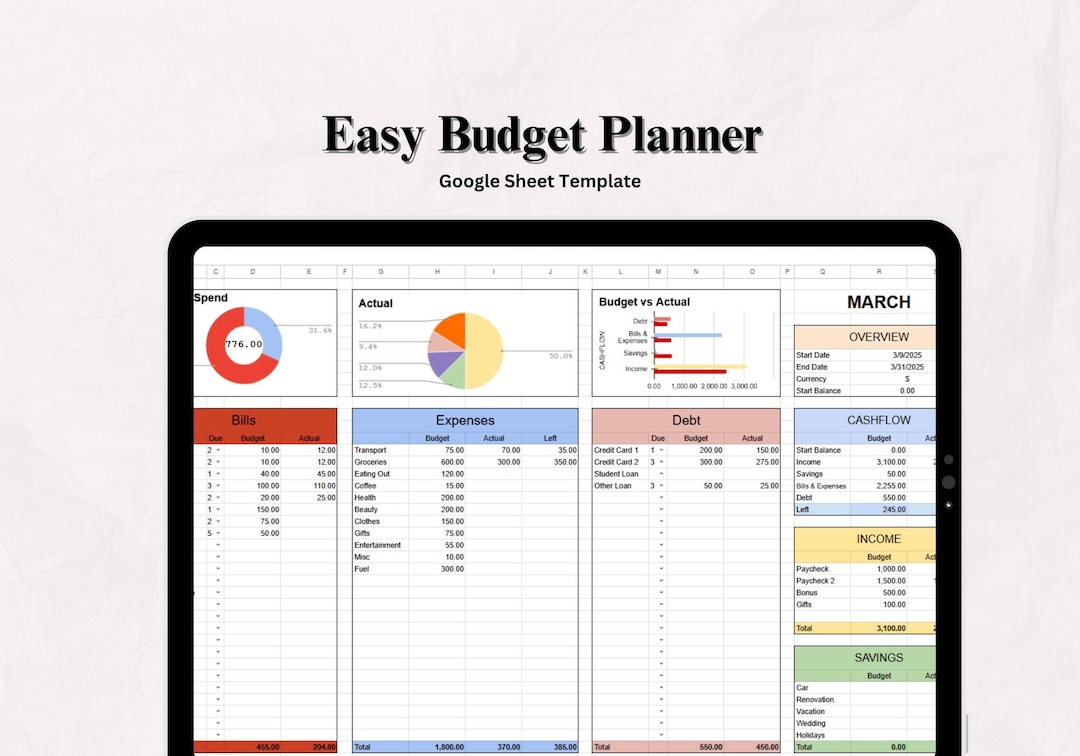 Simple Budget Planner Google Sheets Monthly Budget Spreadsheet Simple ...