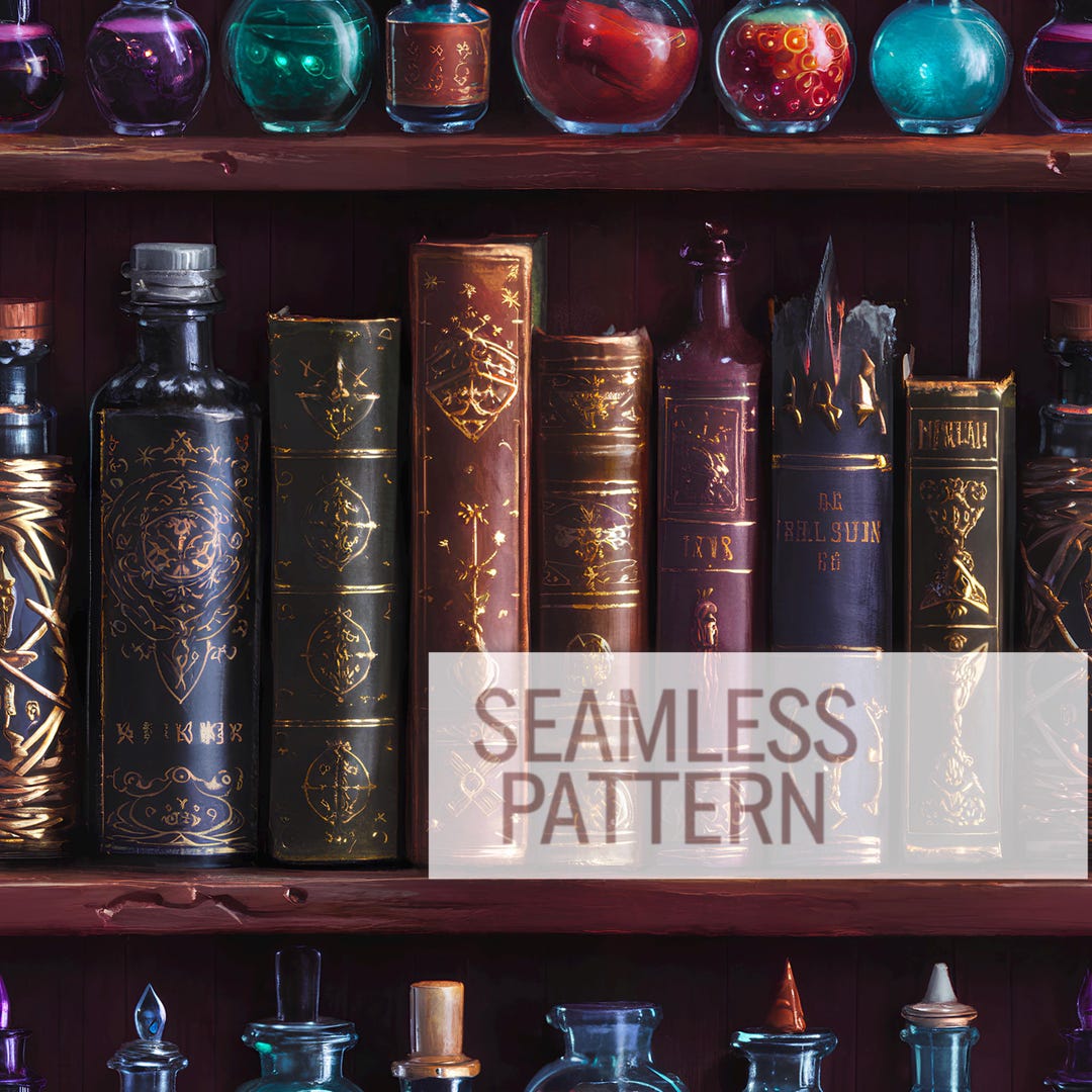 Spell Books, Magic Potions – Seamless Pattern, Digital Download ...