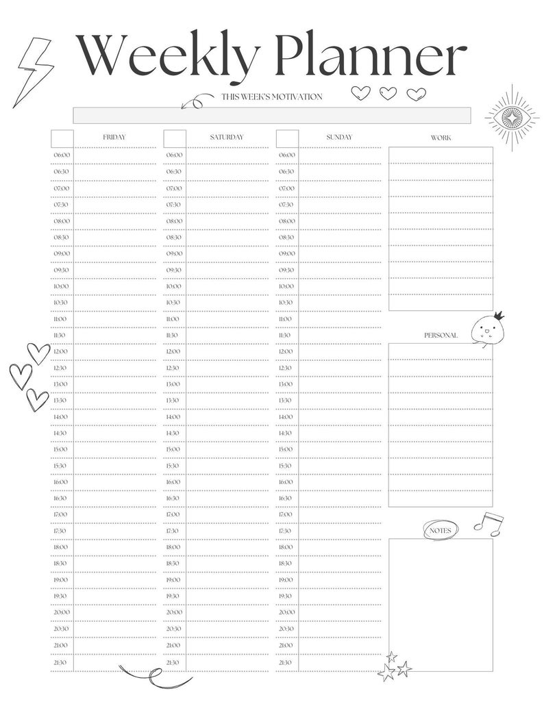 Weekly Schedule Planner - 2 Page Spread - Etsy