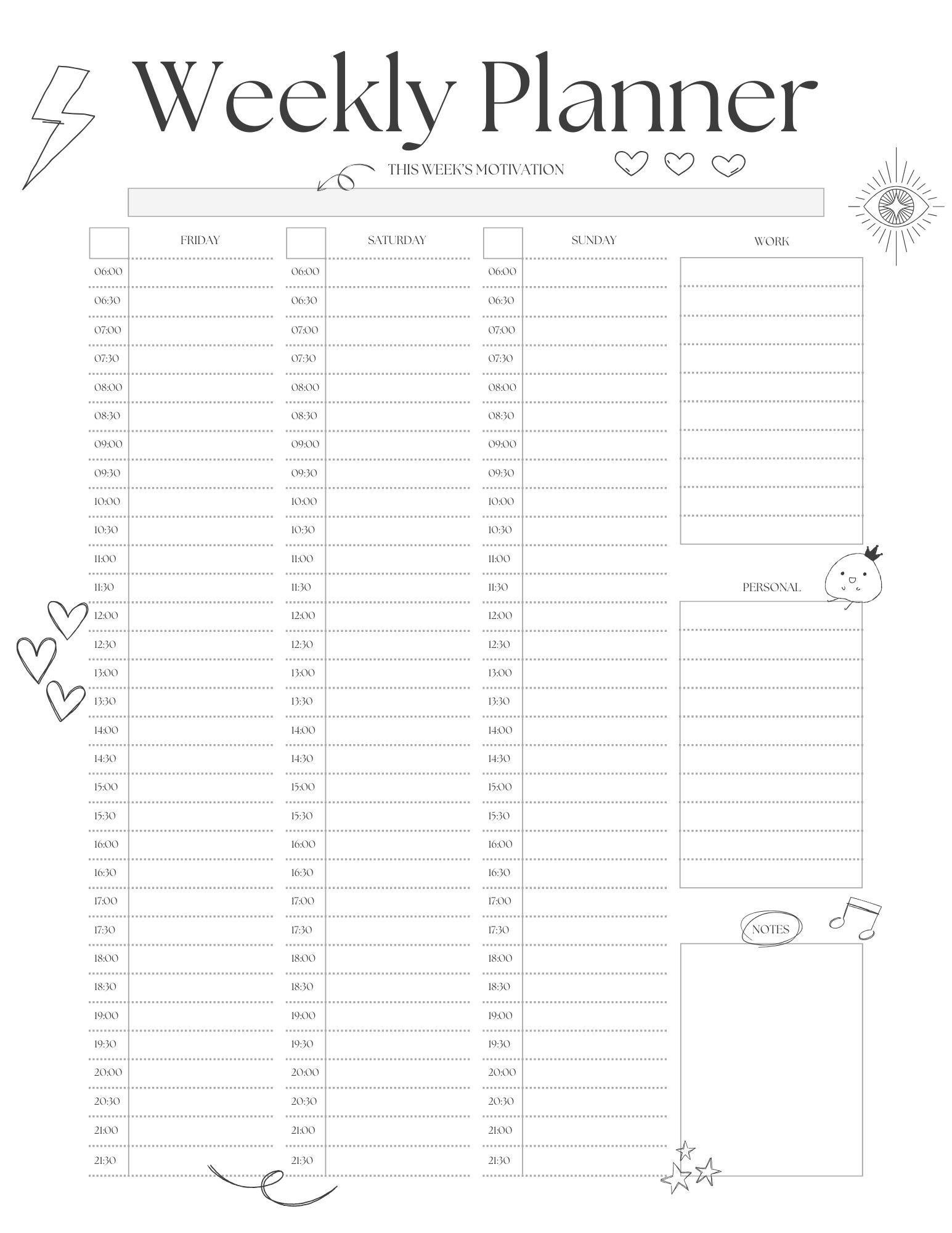 Weekly Schedule Planner - 2 Page Spread - Etsy