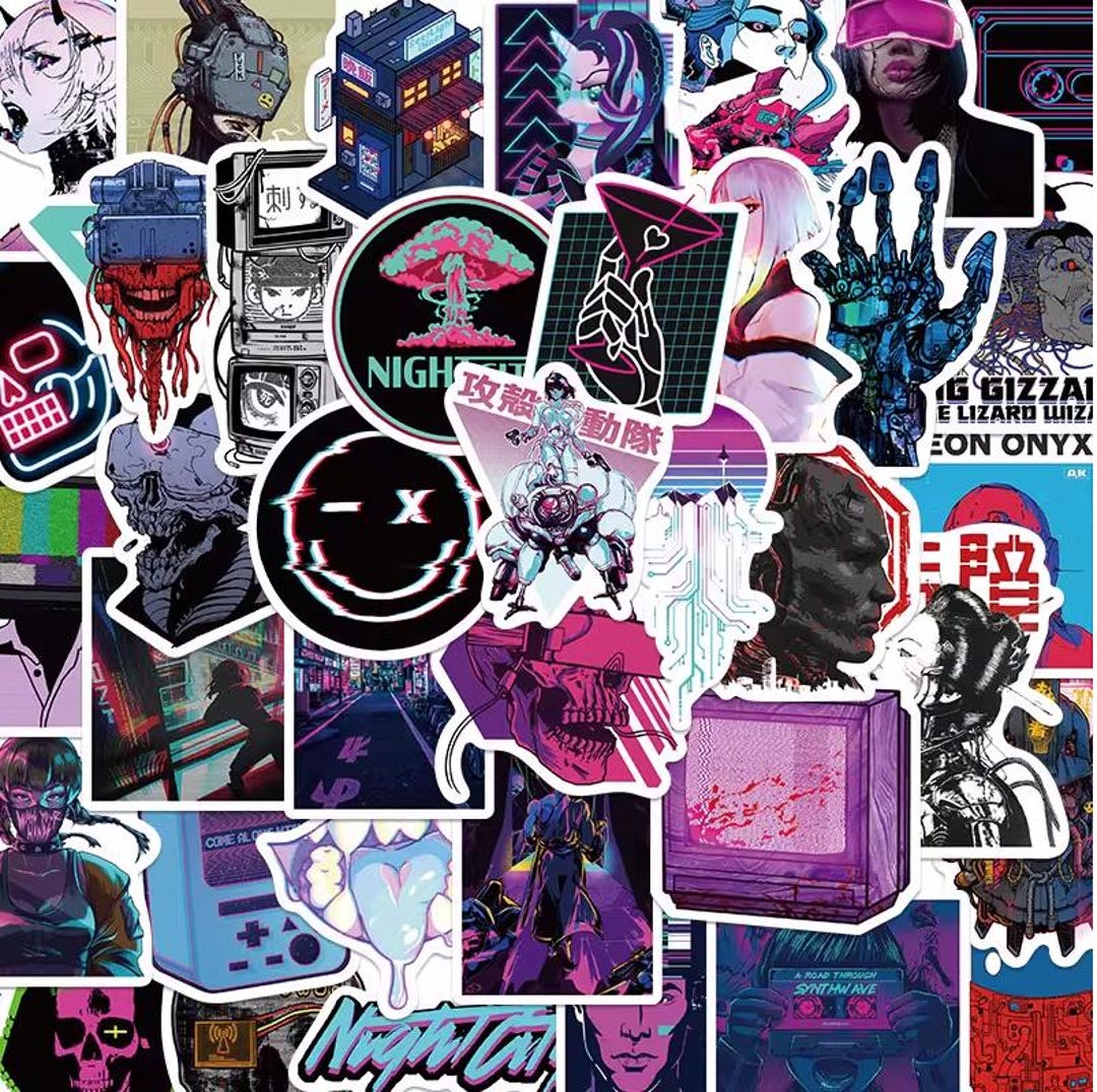 50pcs Cyberpunk Stickers: Japanese Manga, Vaporwave Decals - Etsy