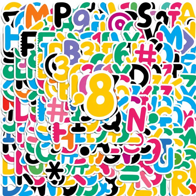 6 Sheets Colorful Alphabet Letter Stickers, Numbers, Symbols ...