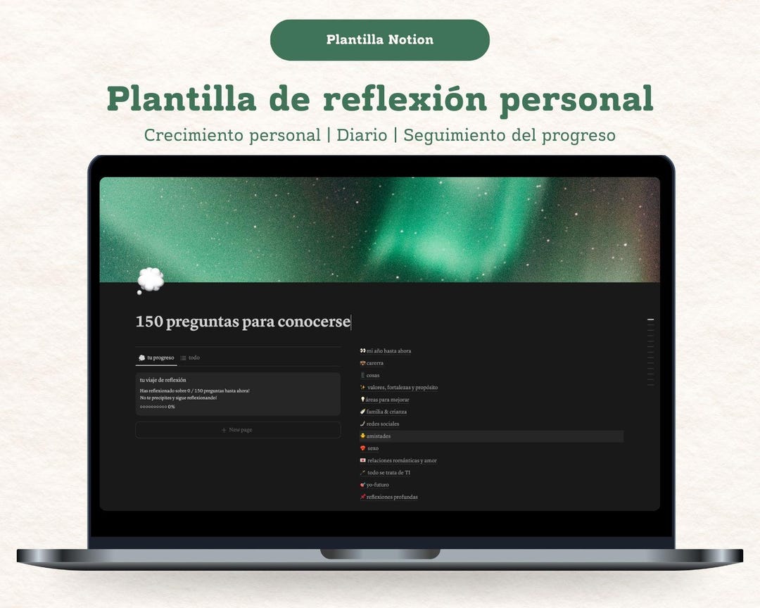 150 Preguntas Personales | Plantilla De Reflexión Notion | Diario De ...