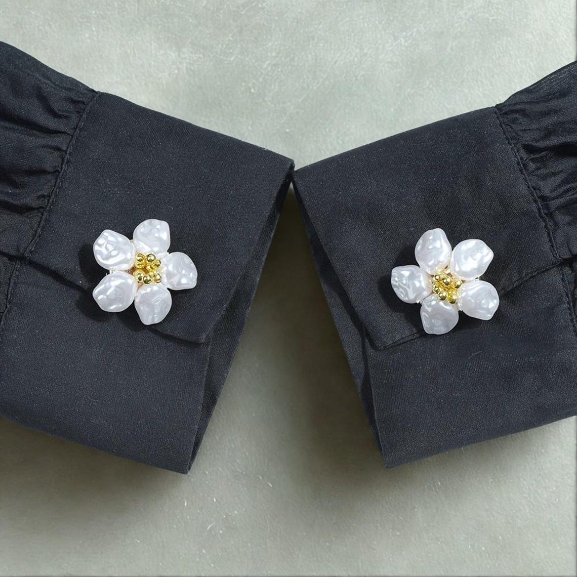 Baroque Pearl Button Covers: 18K Gold-plated Floral Shirt Clips, 1 Pair ...