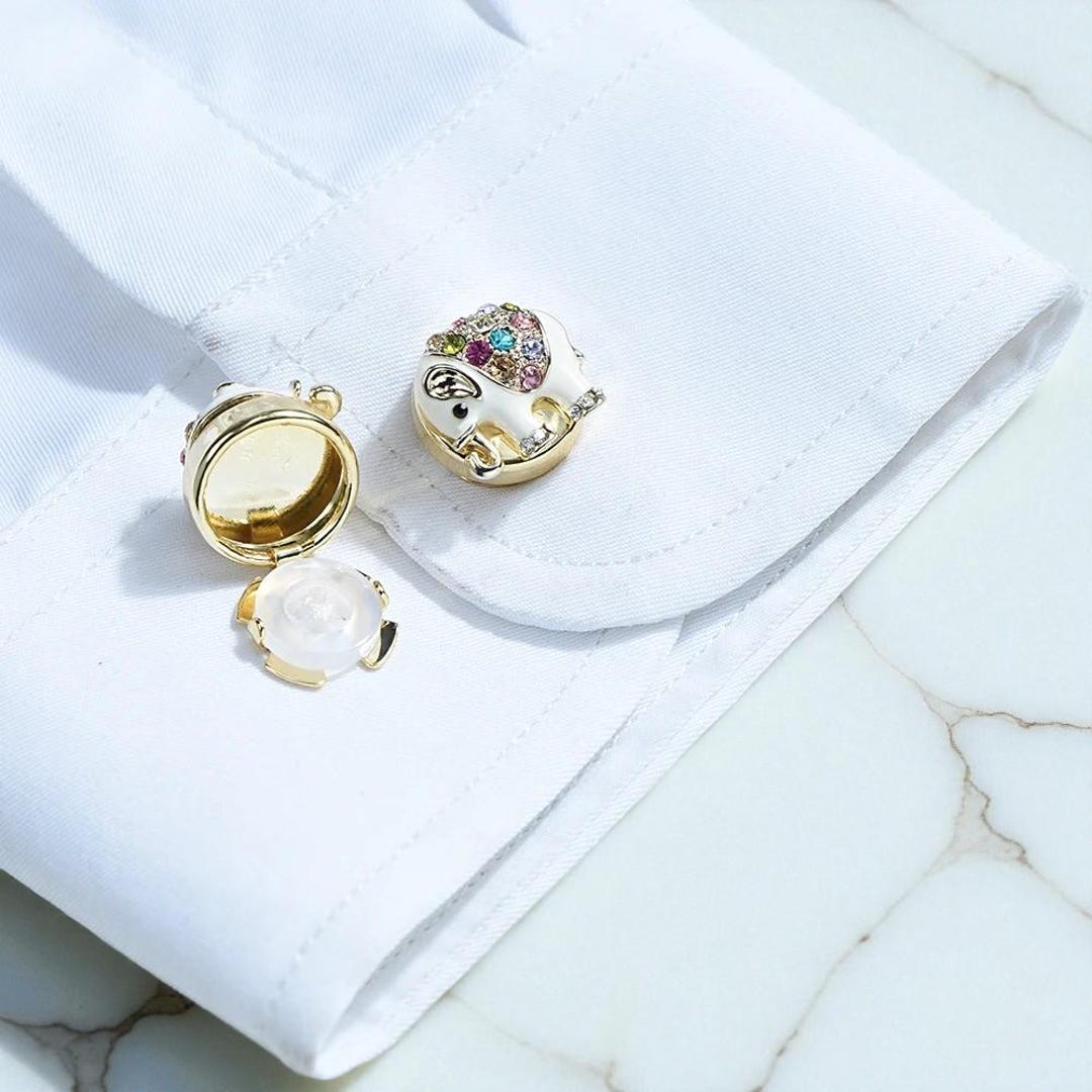 Colorful Elephant Button Covers: 18K Gold Plated Animal Shirt & Tuxedo ...