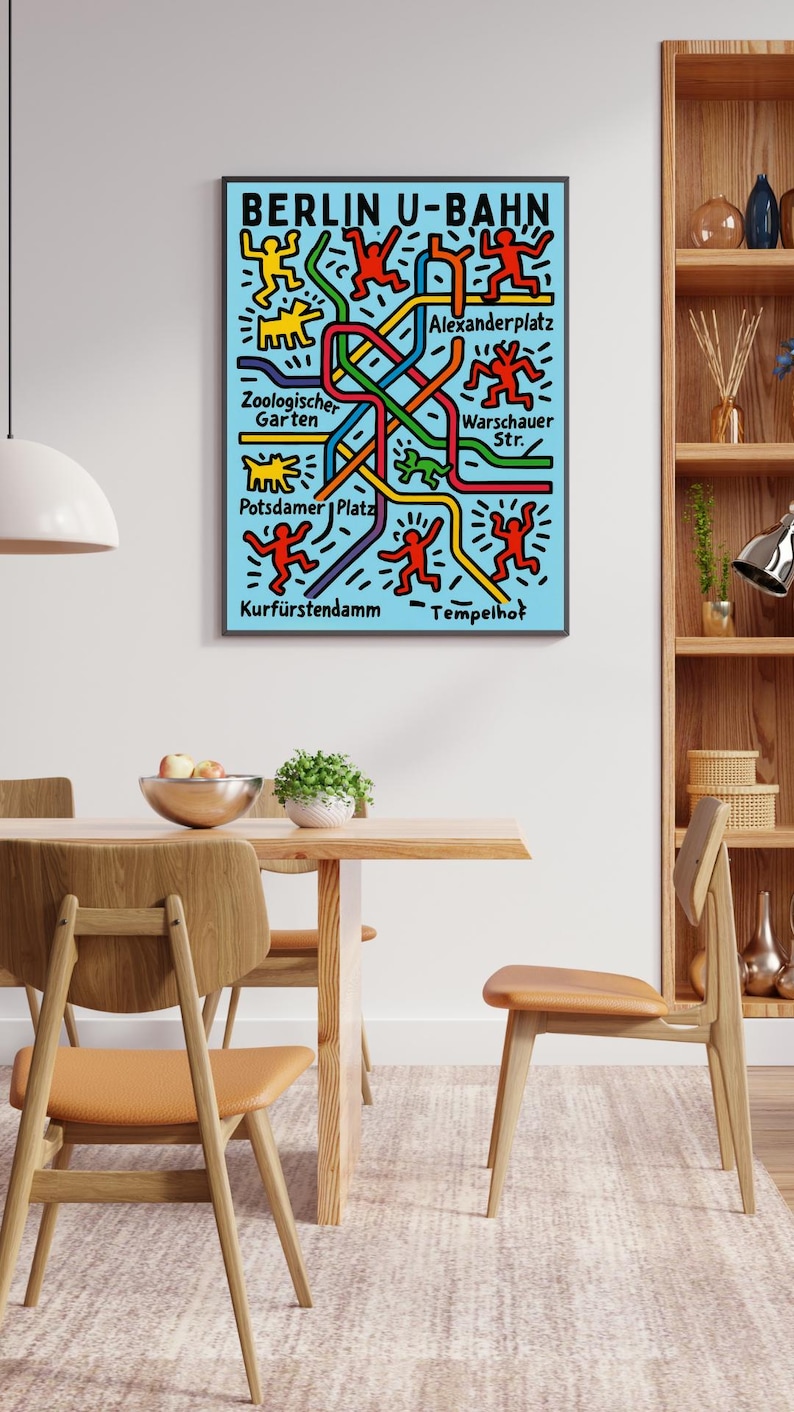 Keith Haring Style Berlin U-bahn Map Print | Colorful Abstract Subway ...