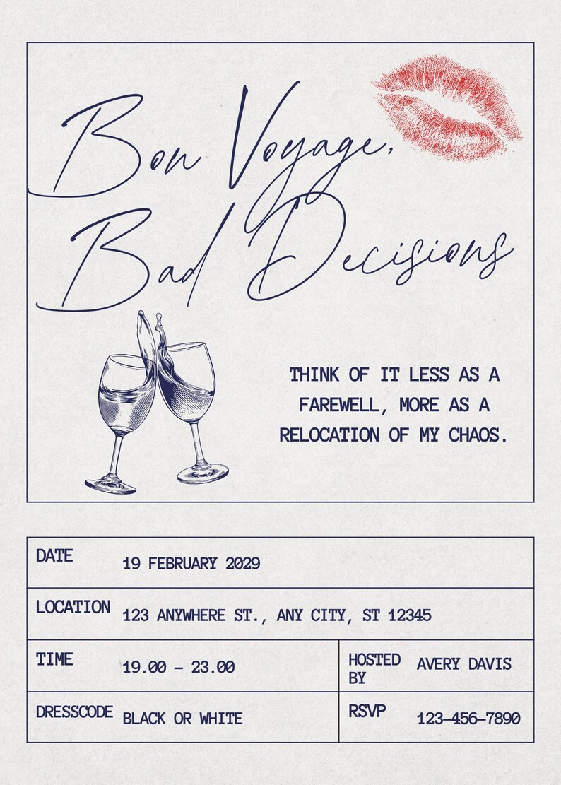 Funny & Aesthetic Farewell Party Invite Template, Casual Going Away ...
