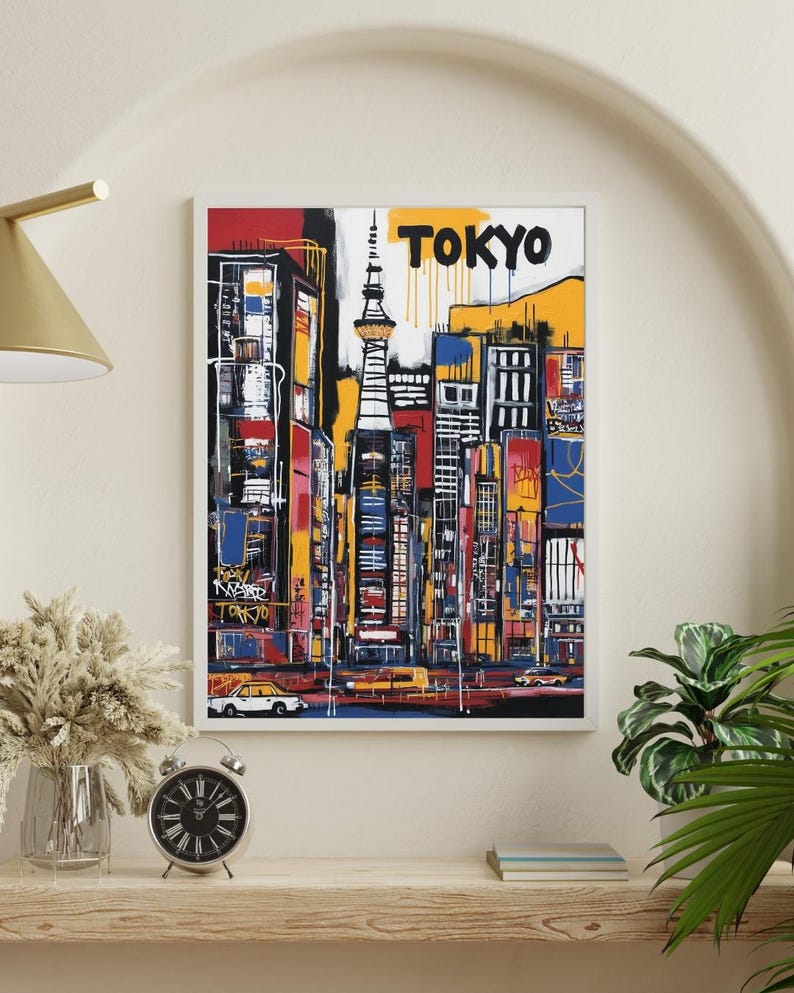 Basquiat Style Tokyo Skyline Print, Contemporary City Art, Digital ...