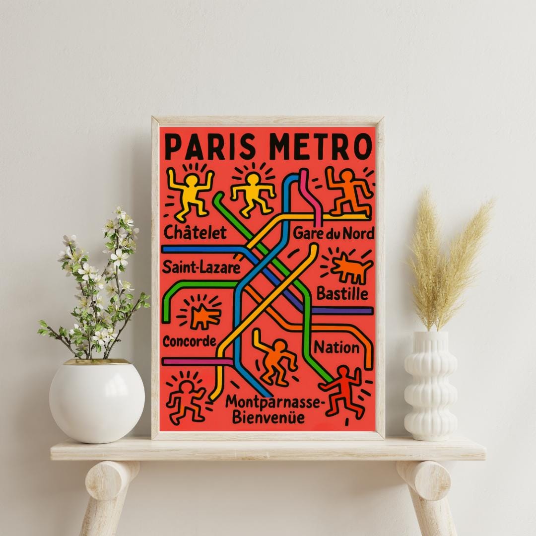 Impresión del mapa del metro de París al estilo de Keith Haring ...